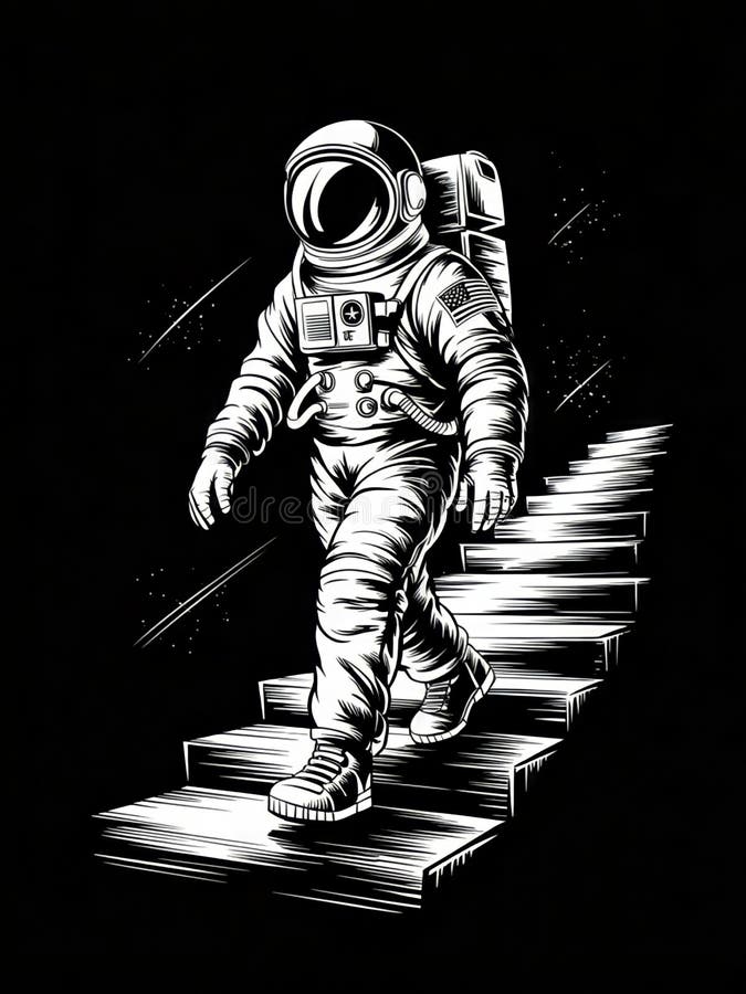 Astronaut Vector Logo Going Down Stairs Stock Illustration ...