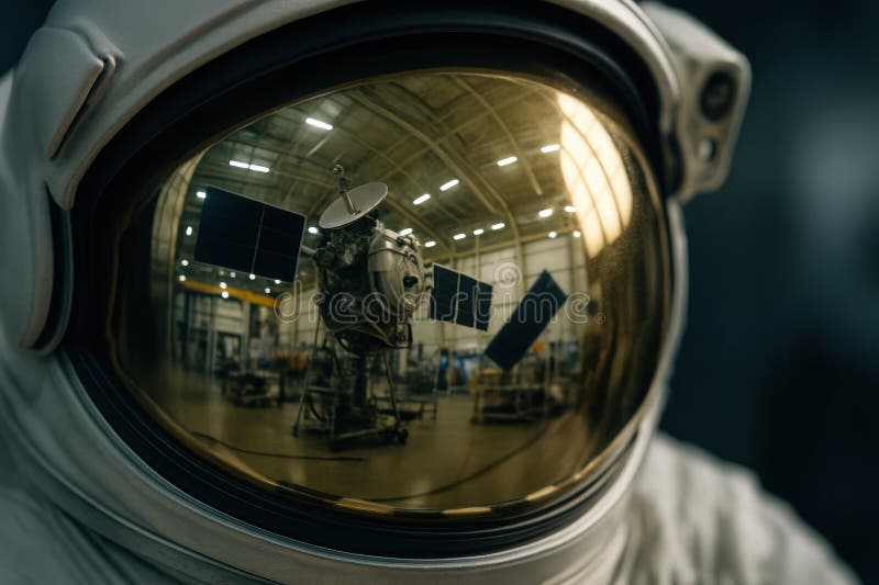 Astronaut with Visor Reflection Showing Spacecraft in High-Tech ...