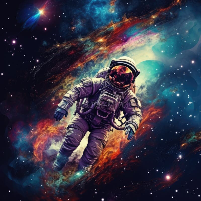 Astronaut in Vivid Space, Adorned with Stars, Planets, and Expansive ...