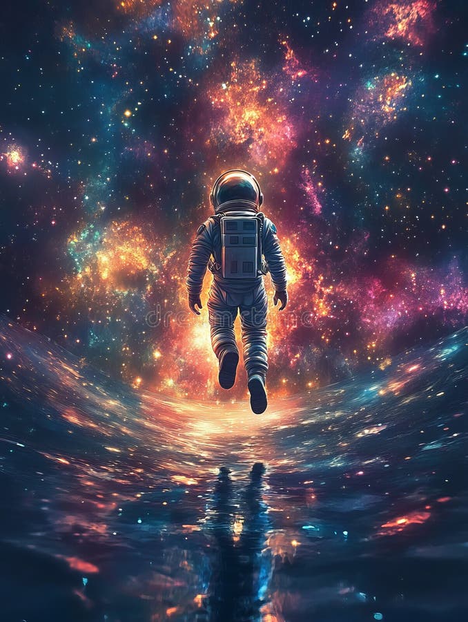 Astronaut in the Void: a Minimalistic Space Journey Stock Illustration ...