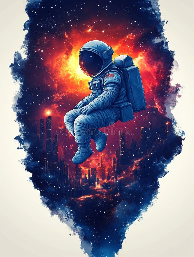 Astronaut in the Void: a Minimalistic Space Journey Stock Illustration ...