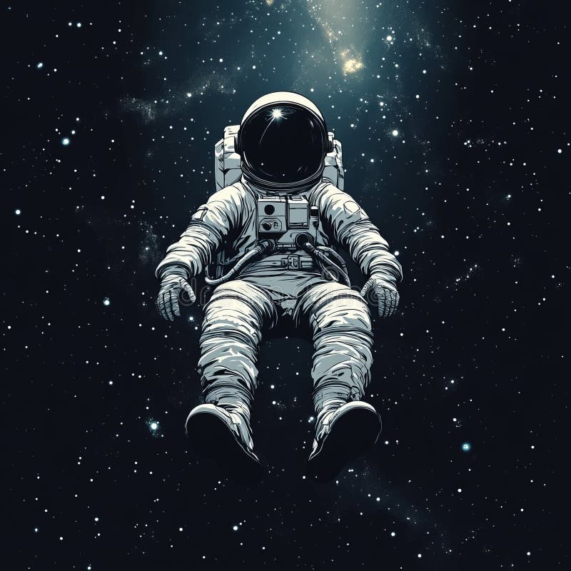 Astronaut in the Void: a Minimalistic Space Journey Stock Illustration ...