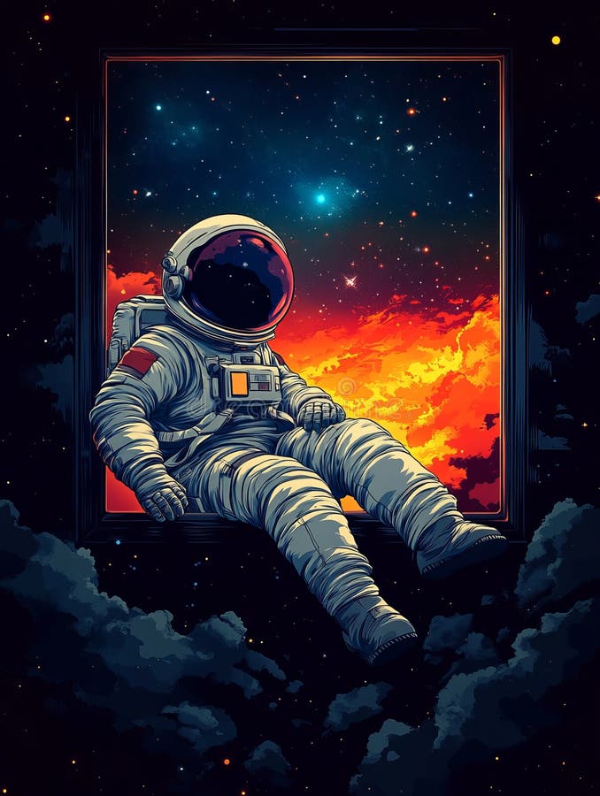 Astronaut in the Void: a Minimalistic Space Journey Stock Illustration ...