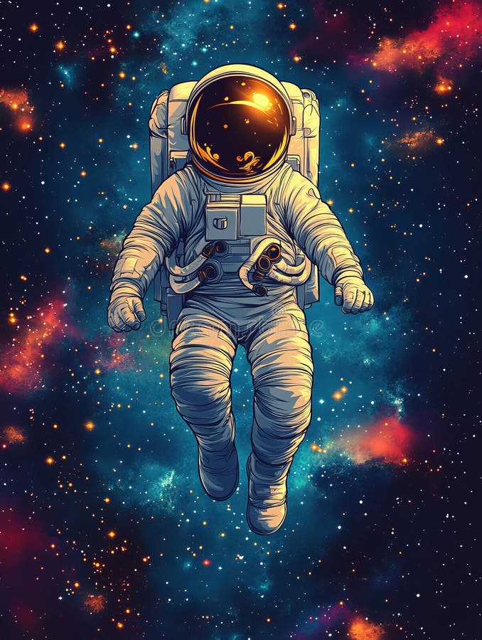 Astronaut in the Void: a Minimalistic Space Journey Stock Illustration ...