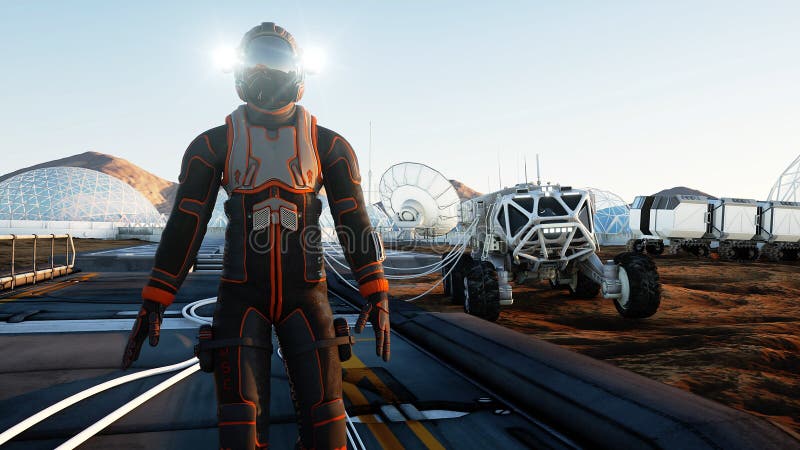 Astronaut Walk on Alien Planet. Martian on Mars. Sci -fi Concept. 3d ...