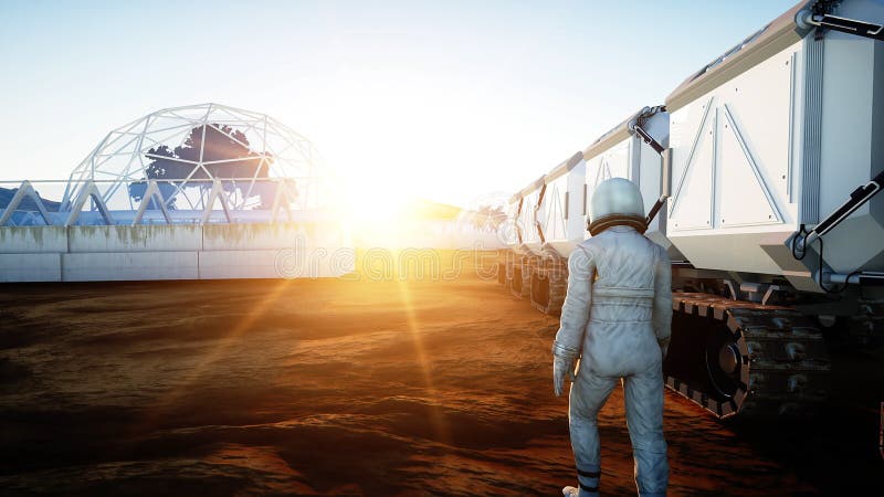 Astronaut Walk on Alien Planet. Martian on Mars. Sci -fi Concept. 3d ...