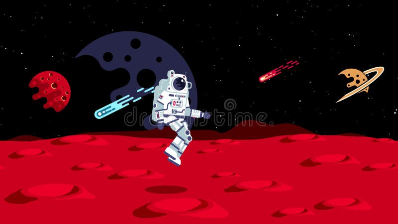 Spaceman in Space Suit on Mars Surface Walk with Low Gravity Stock ...