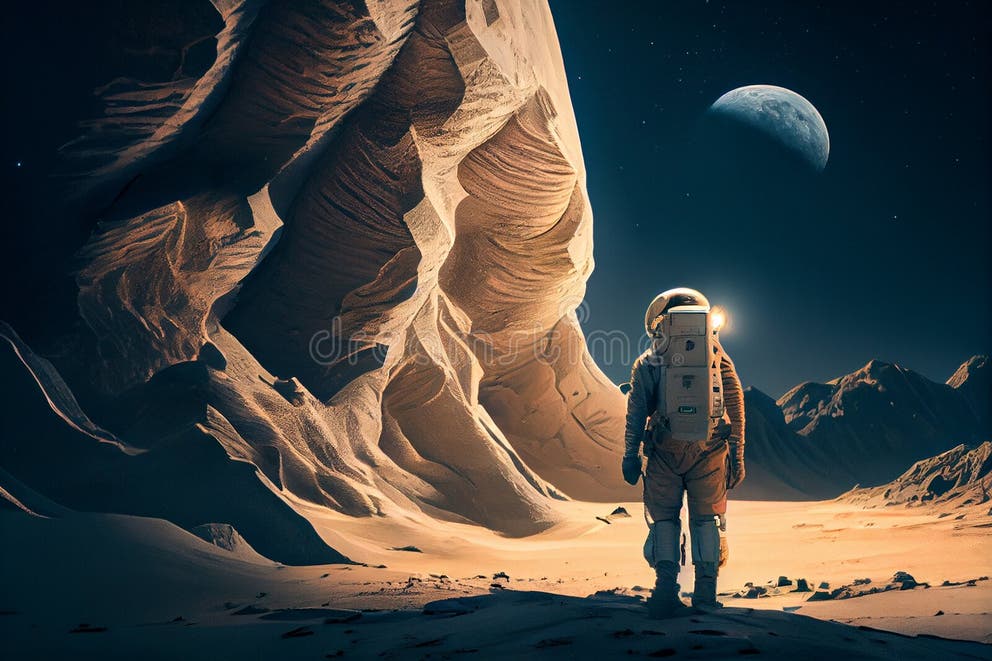 Astronaut Walk on the Surface of Another Planet, Moon, Mars, Generative ...