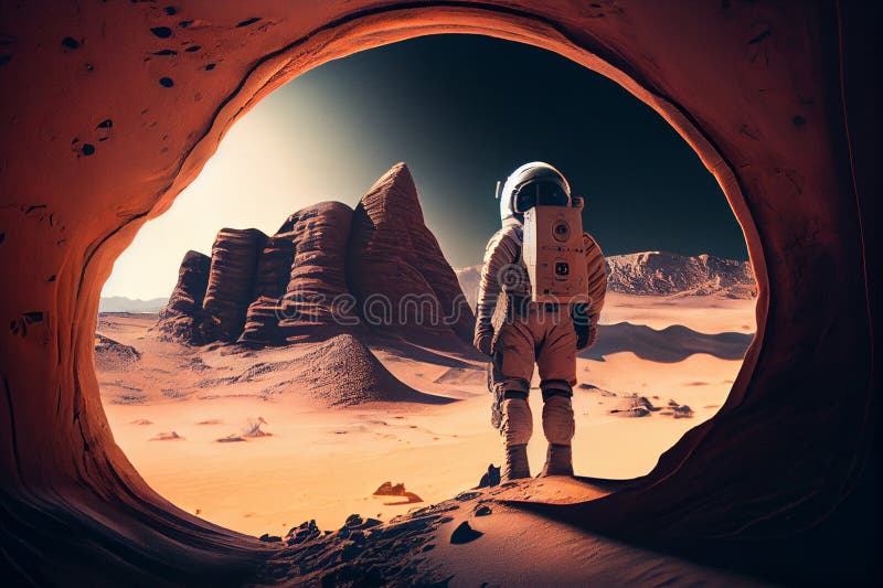 Astronaut Walk on the Surface of Another Planet, Moon, Mars, Generative ...