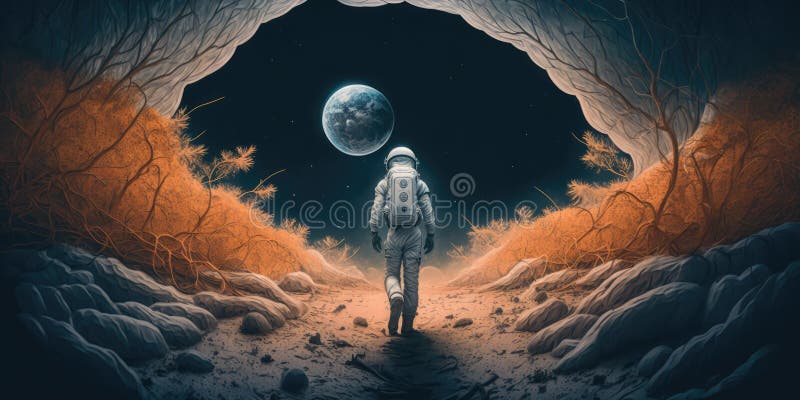 Astronaut Walking on a Alien Planet in Deep Space Stock Illustration ...