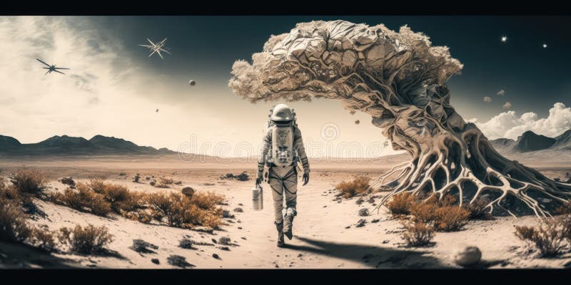 Astronaut Walking on a Alien Planet in Deep Space Stock Illustration ...