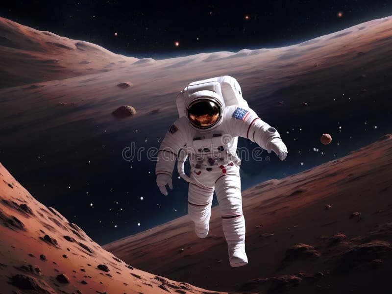 The Astronaut Walking Alone on the Moon. Space Exploration Stock ...