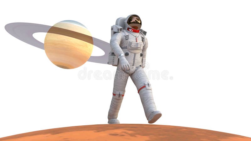 Astronaut Walking on Mars Planet Stock Illustration - Illustration of ...