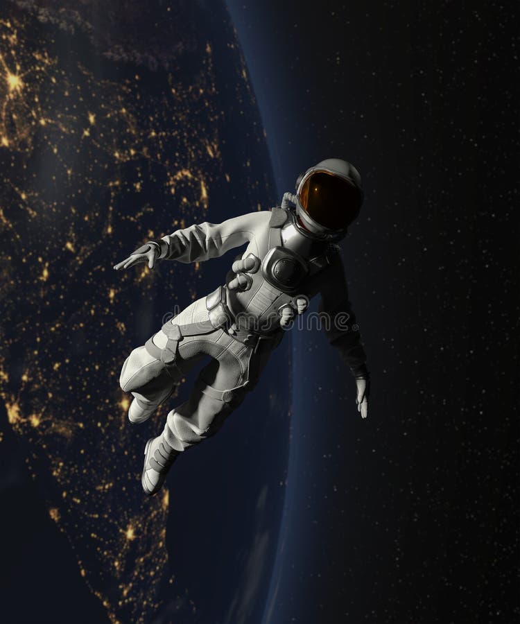 Astronaut Walking in Space with Earth Background Stock Illustration ...