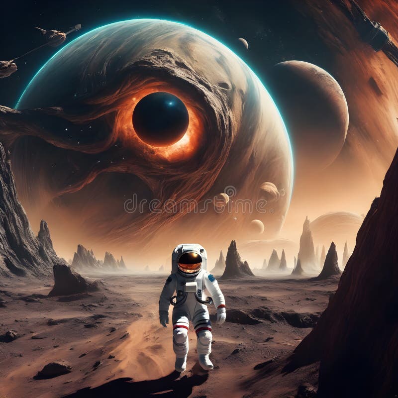 An Astronaut Walking on the Surface of an Alien Planet. Stock ...