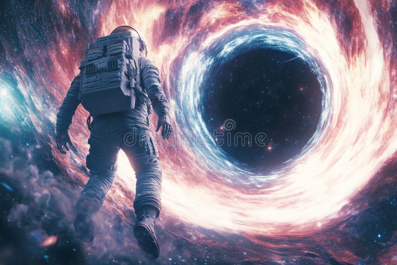Astronaut Walking Towards Massive Black Hole in Outer Space Stock ...