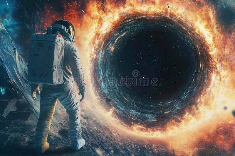 Astronaut Walking Towards Massive Black Hole in Outer Space Stock ...