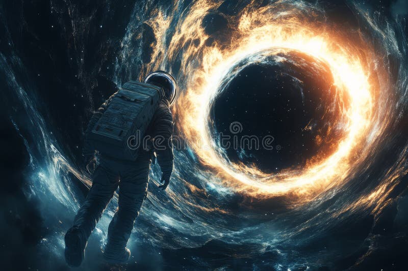 Astronaut Walking Towards Massive Black Hole in Outer Space Stock ...