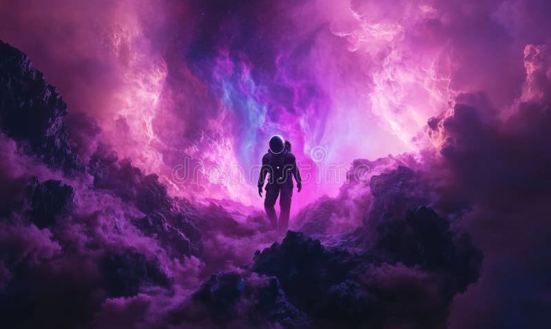 Astronaut Walking Vibrant Cosmic Clouds Surreal Space Environment Stock Photos - Free & Royalty ...