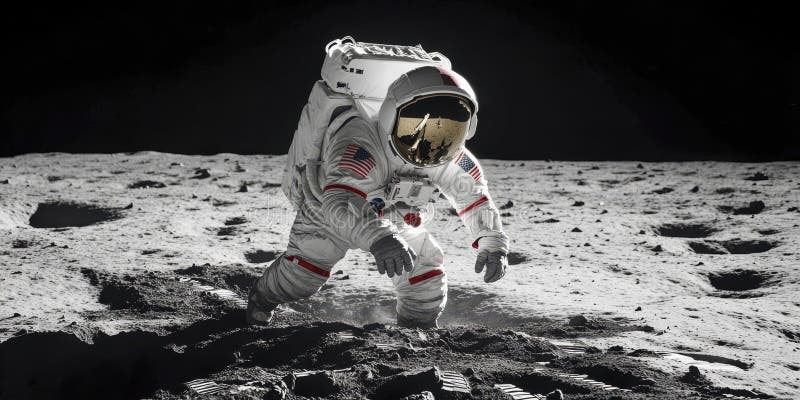 Exploration of the Lunar Surface by an Astronaut, Showcasing Unique Features of the Moon S ...