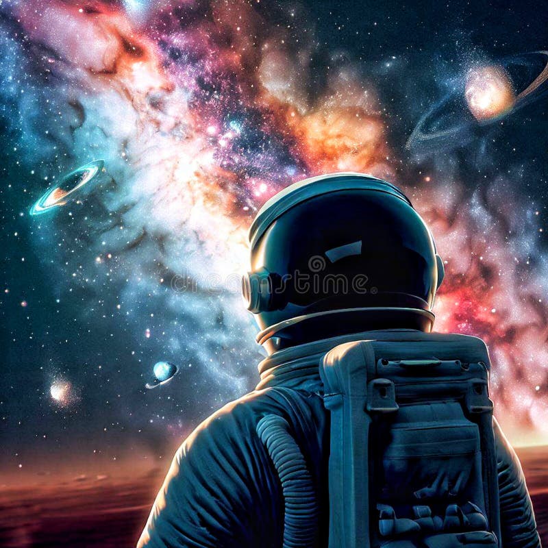 Astronaut Watching Galaxy Nebula in Space.Fantasy Generative a.I. Stock ...