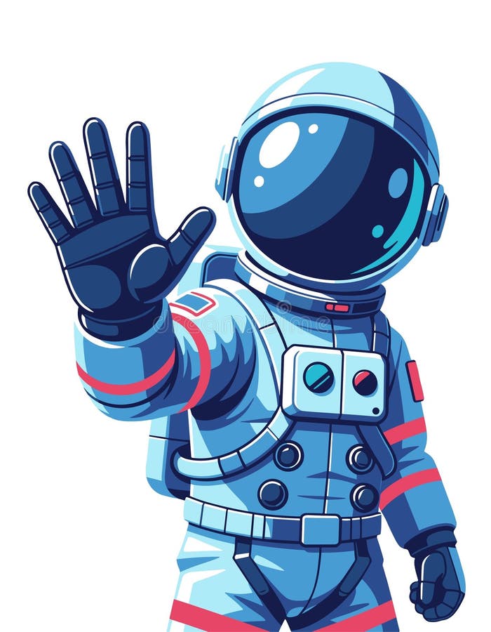 Astronaut Waving Hand Hello Space Explorer Character Stock Image - Illustration of universe ...