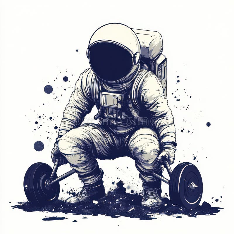 Astronaut Weightlifting in Space Cosmic Workout Stock Illustration ...