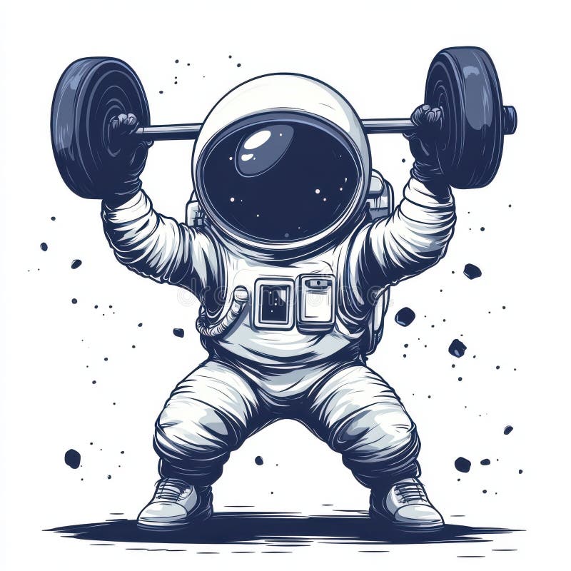 Astronaut Weightlifting in Space Strong Powerful Cosmic Workout Stock ...