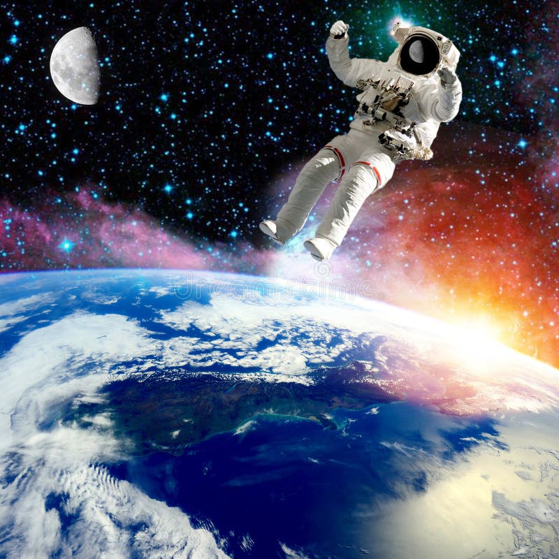 The astronaut in cosmos stock photo. Image of action - 128800732
