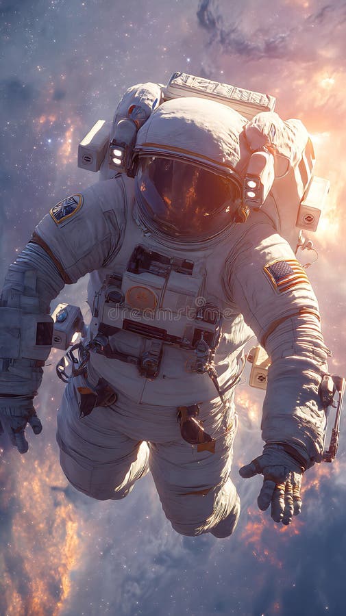 An Astronaut in a White Extravehicular Mobility Unit Floats in Space ...