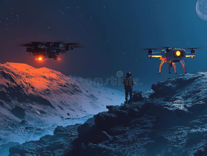 An Astronaut in White Space Gear on a Rocky, Moon-like Surface with ...