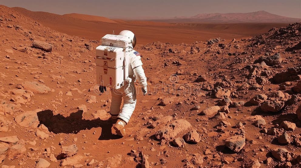 Photorealistic View of an Astronaut Walking on Mars? Surface, with a ...