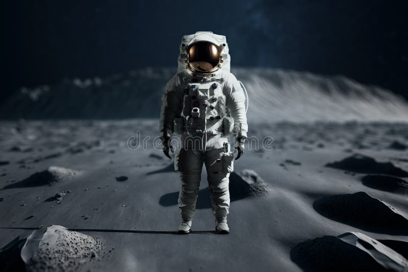 An Astronaut in a White Spacesuit Standing on the Surface of the Moon ...