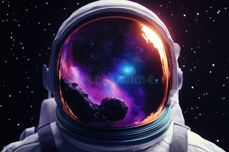 Astronaut in White Spacesuit Views Cosmic Scene. Galaxy and Nebula ...