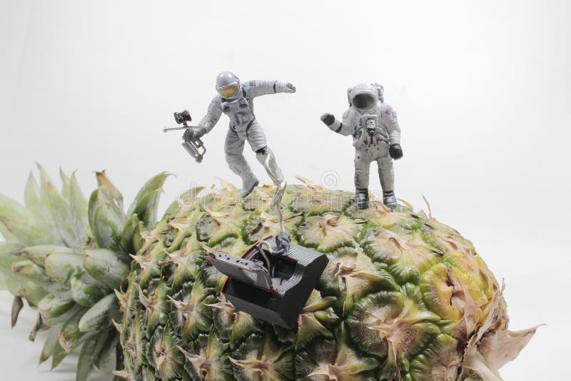An Astronaut in an White Suit Fly Arounbd the Pineapple Stock Image ...