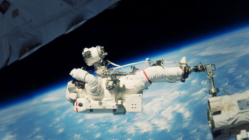 Astronaut Working Diligently in Space Surrounded by Colorful Cosmic ...