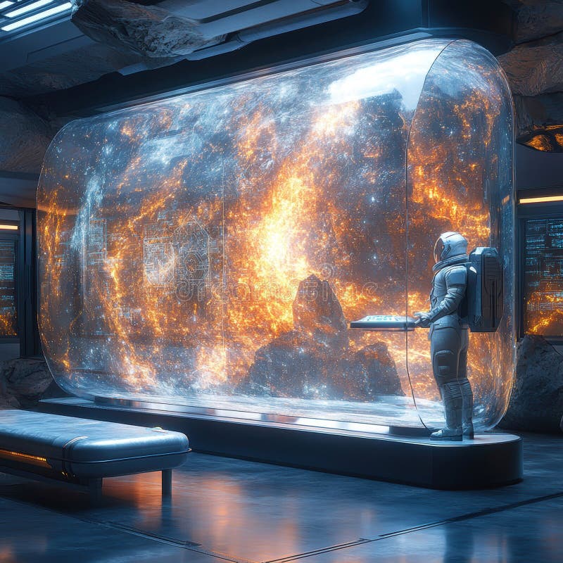 An Astronaut Working in a Futuristic Control Room Filled with Advanced ...