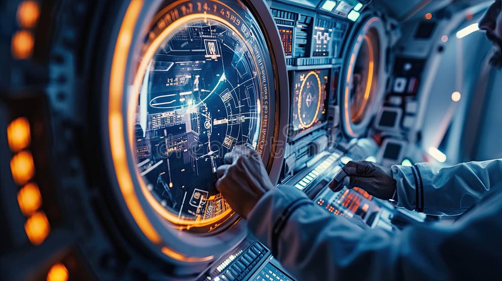 Astronaut Working Inside a Space Module Stock Image - Image of ...