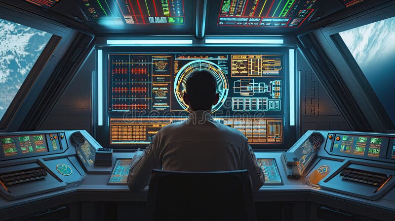 Astronaut Working Inside a Space Module Stock Illustration ...