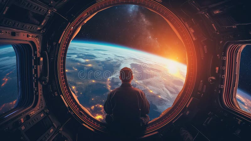 Astronaut Working Inside a Space Module Stock Illustration ...