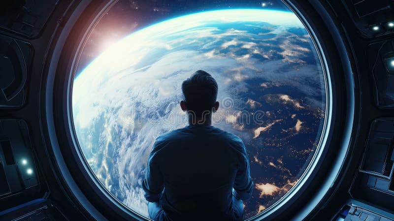 Astronaut Working Inside a Space Module Stock Illustration ...