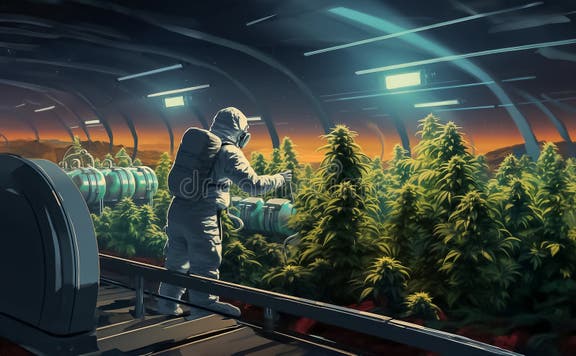 An Astronaut Working on a Space Based Farm Stock Illustration ...