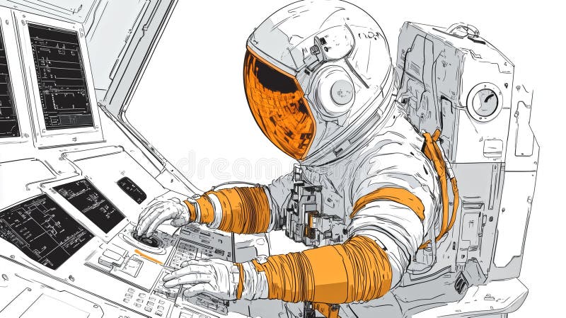 Astronaut Working on Space Station Controls Determined, Precise Stock ...