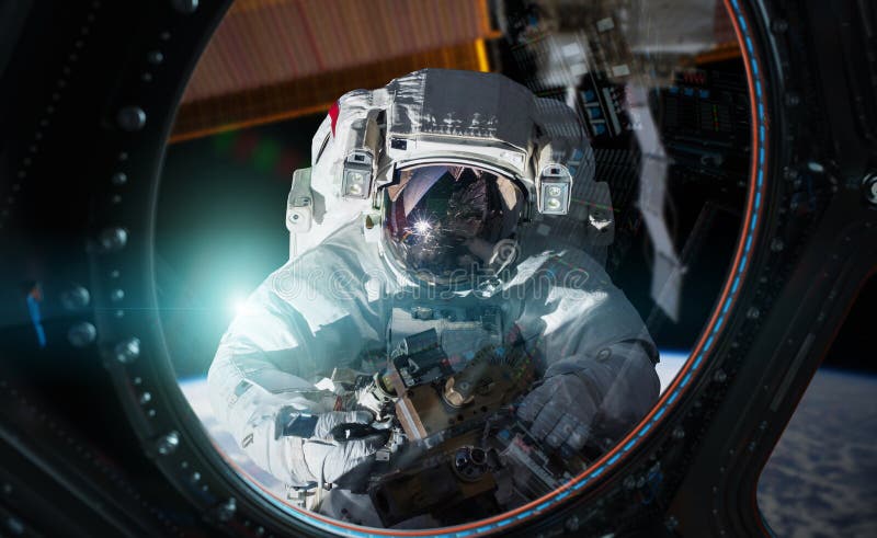 Astronaut Working on a Space Station 3D Rendering Elements of Th Stock ...