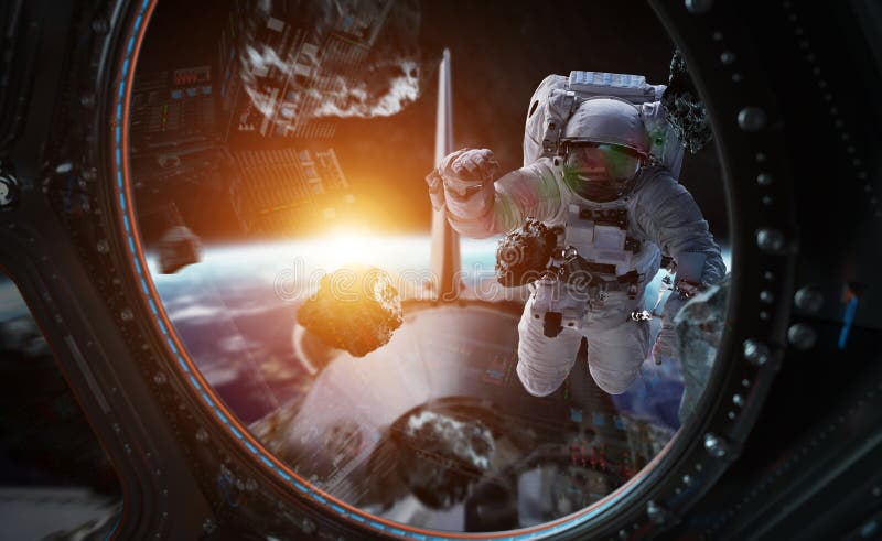Astronaut Working on a Space Station 3D Rendering Elements of Th Stock ...