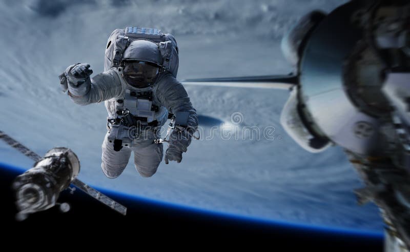 Astronaut Working on a Space Station 3D Rendering Elements of Th Stock ...