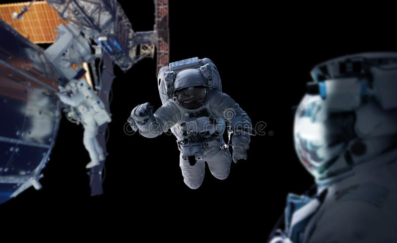 Astronaut Working on a Space Station 3D Rendering Elements of Th Stock ...