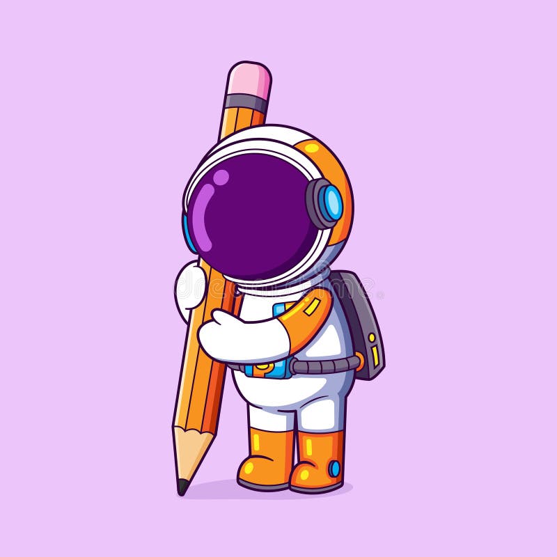 The Astronaut is Writing with a Big Pencil on His Hand and Learning ...