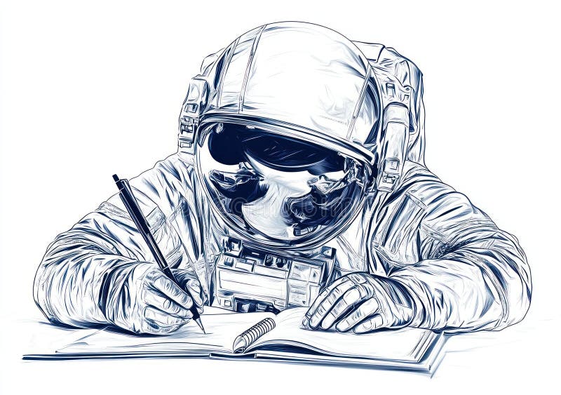 The Astronaut is Writing with a Big Pencil on His Hand and Learning ...