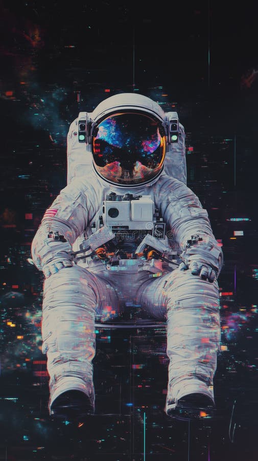 An Astronaut in Zero Gravity Amidst Galactic Lights and Digital ...